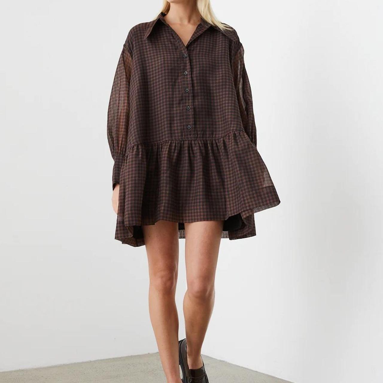 Ganni Check Organza Dress Brand new I’m just too... - Depop