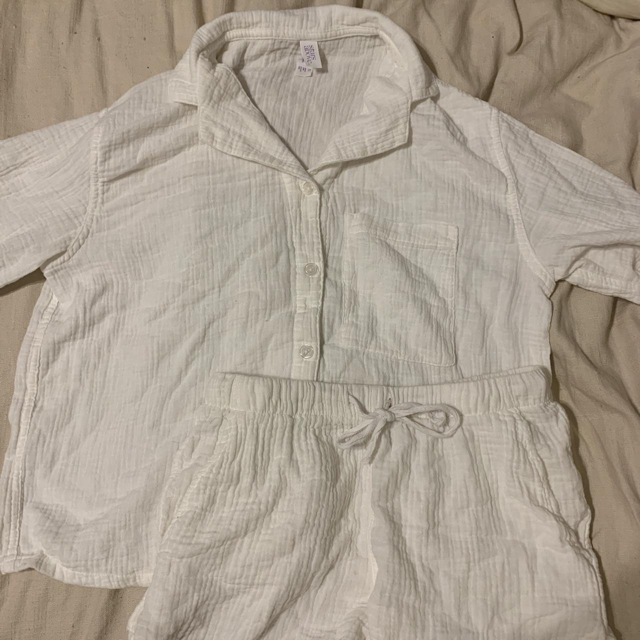 white pajama set / pool cover up. 100% cotton and... - Depop