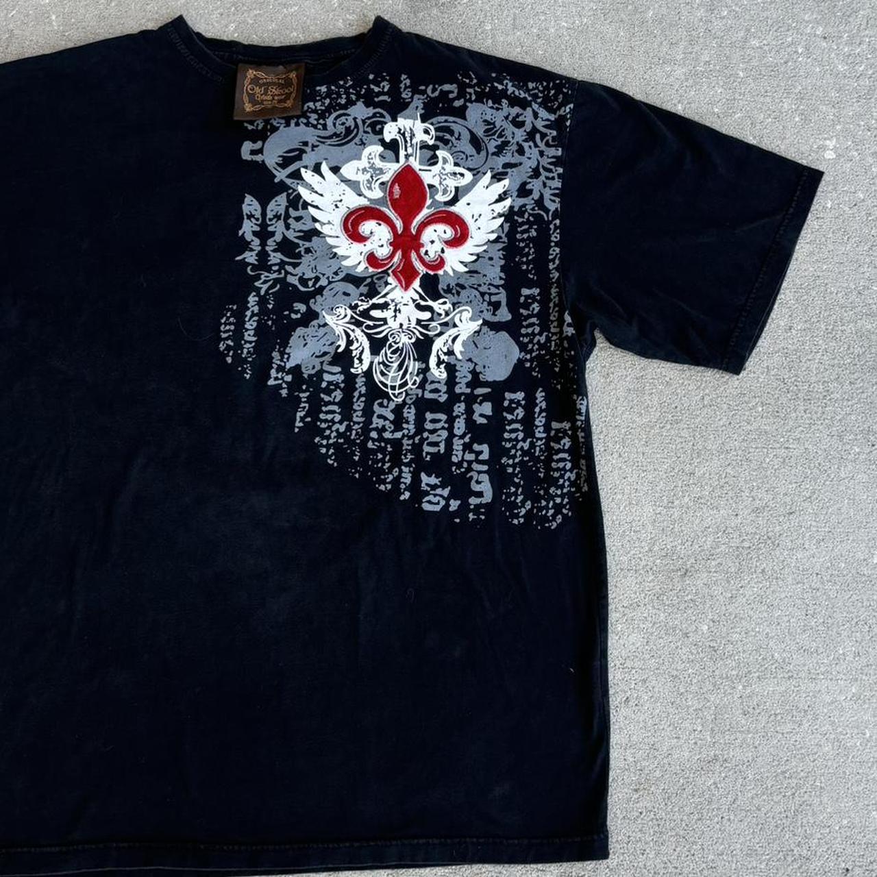 black old skool affliction cyber tribal y2k baggy... | Depop