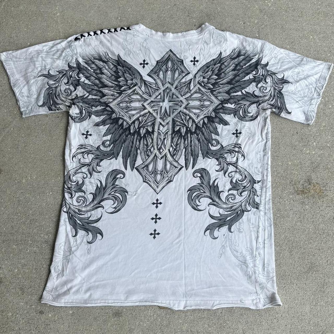 affliction grunge front and back cross with wings... | Depop