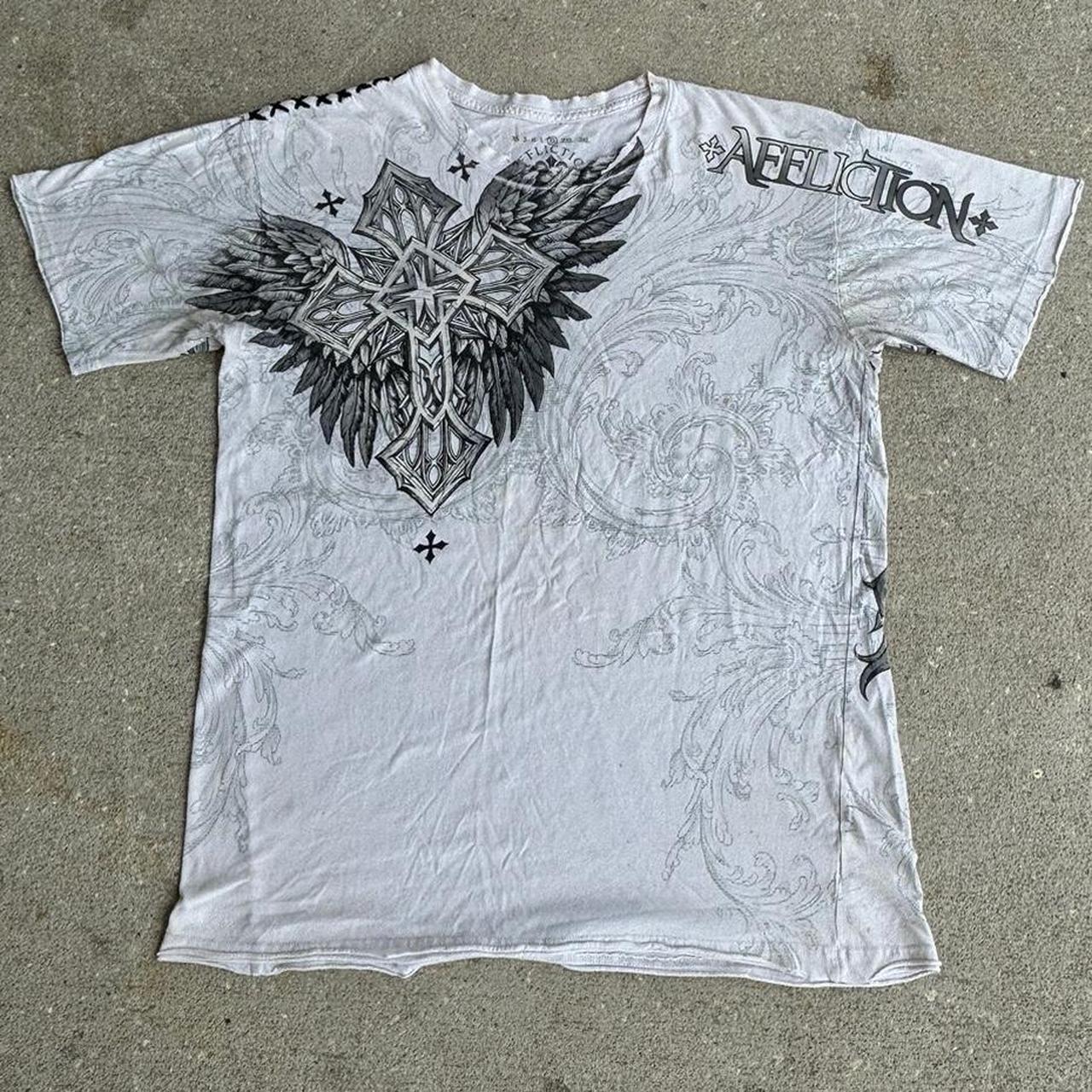 affliction grunge front and back cross with wings... | Depop