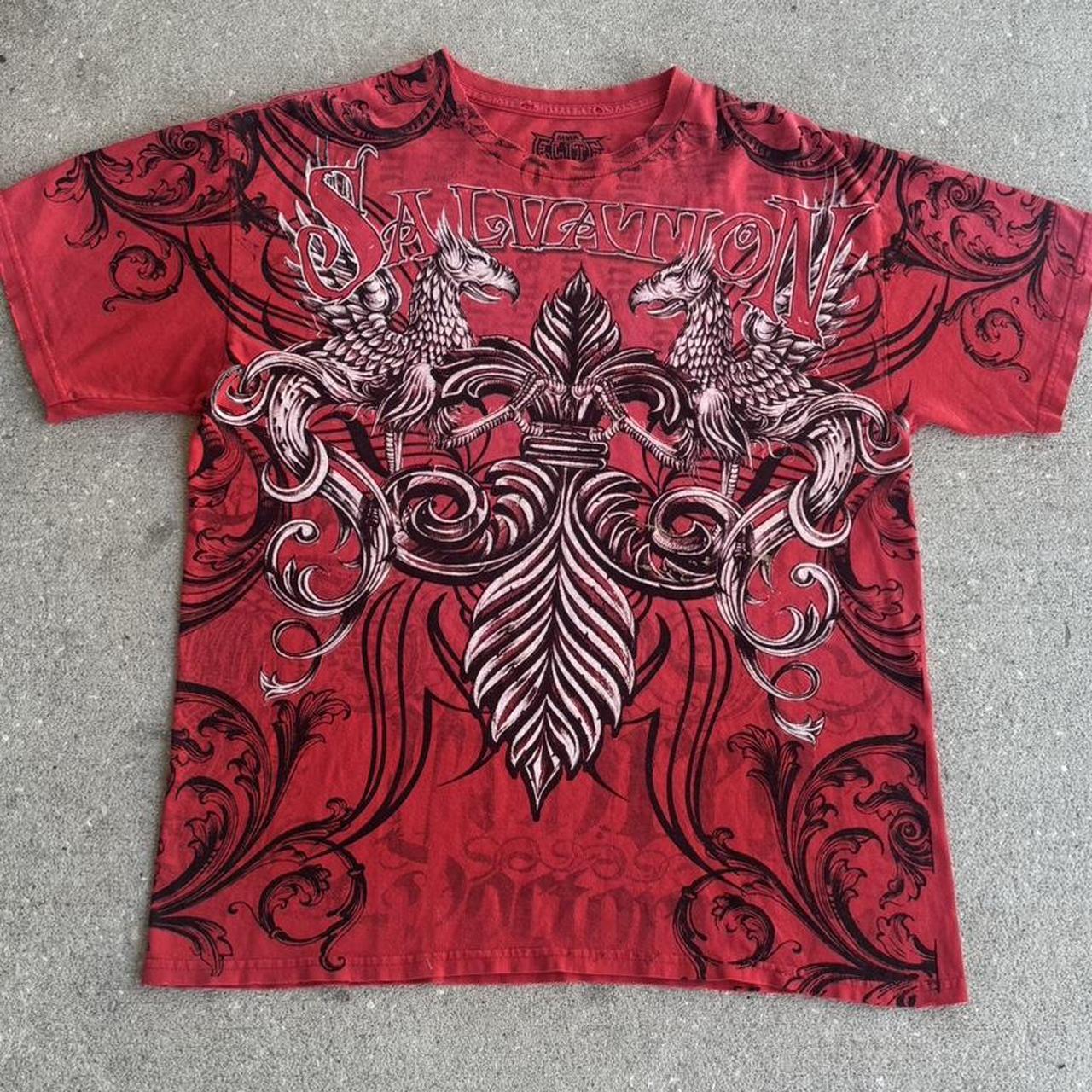 red mma elite y2k cyber tribal grunge tshirt size... | Depop