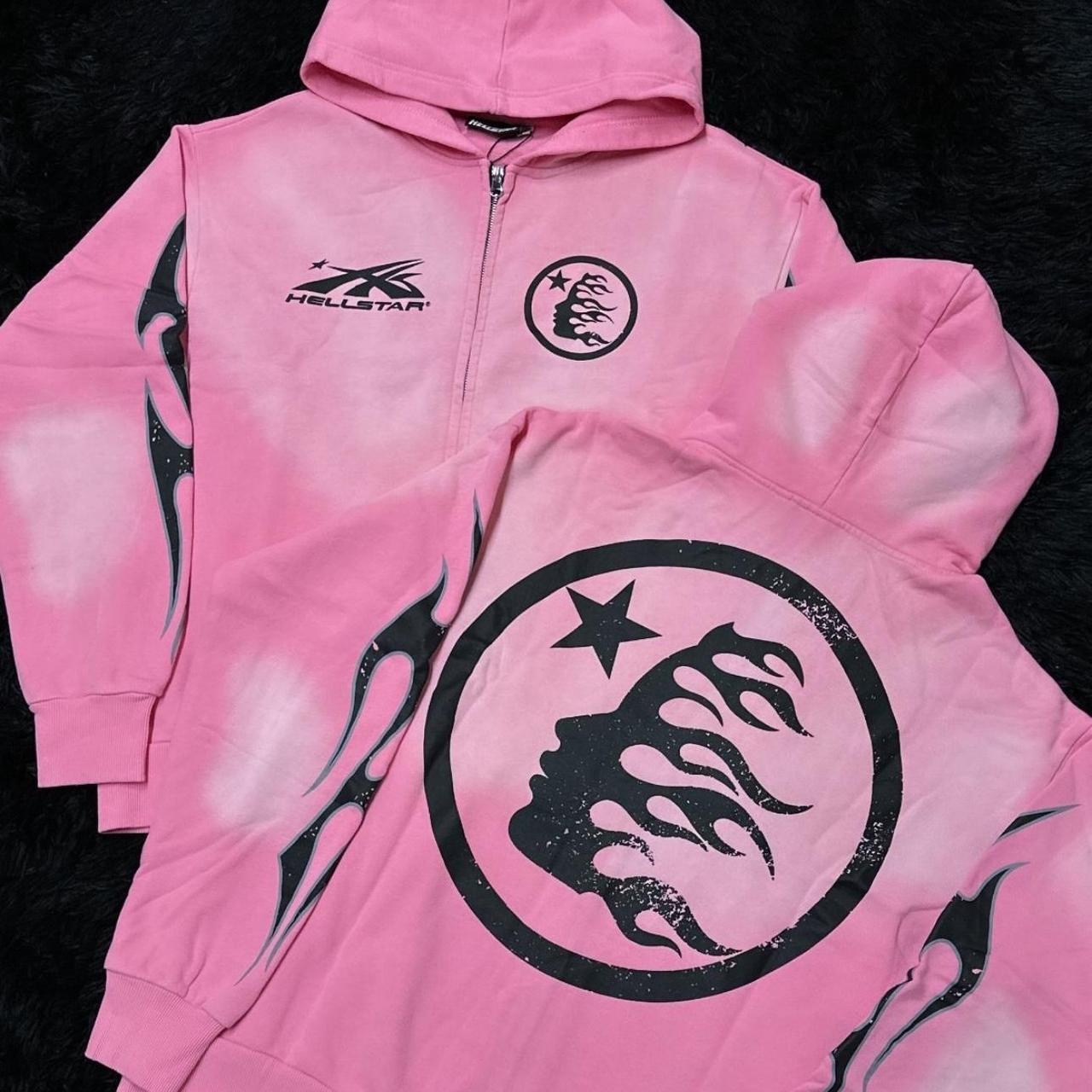 Pink Helstar zip up hoodie with flame design #Y2K... | Depop