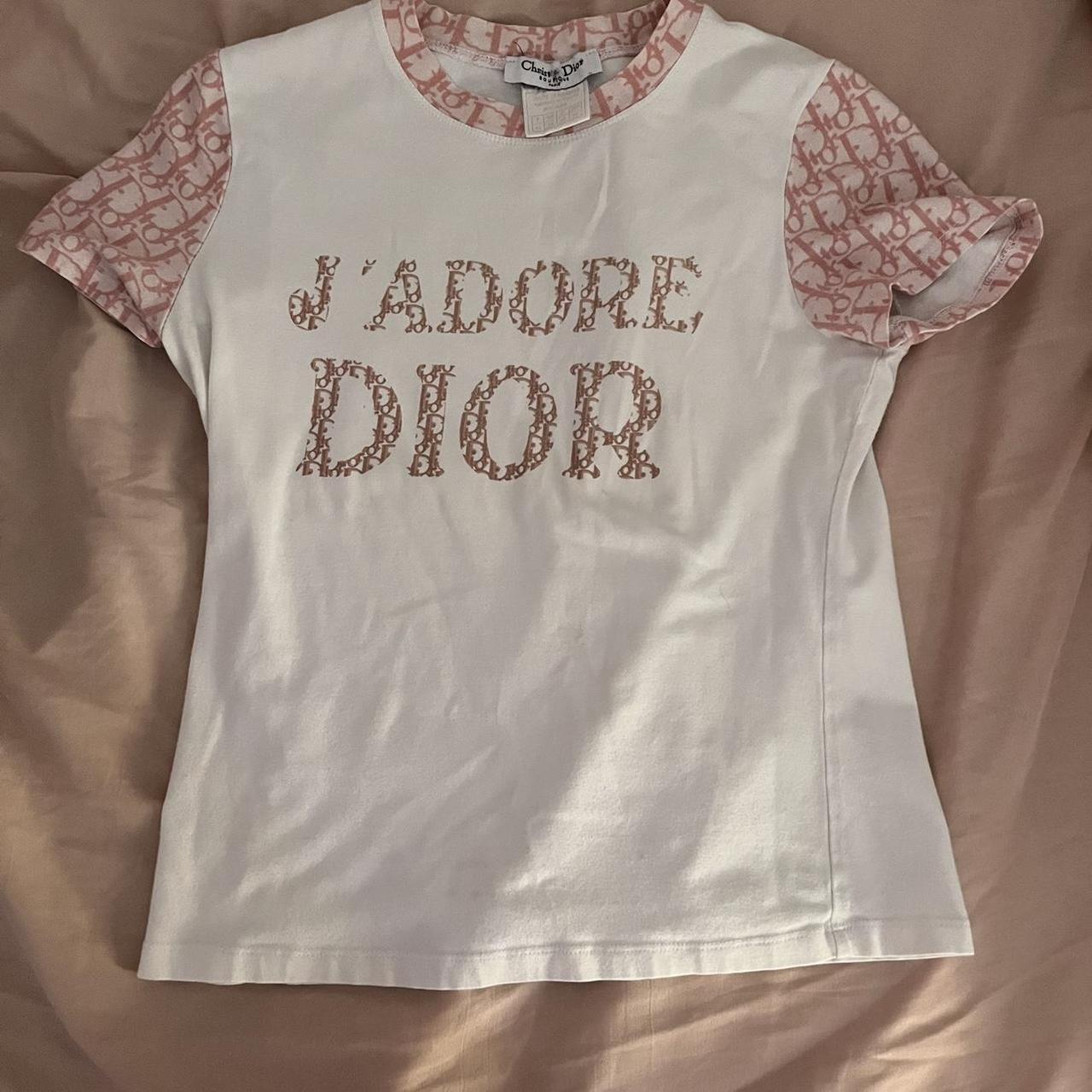 Dior Women's Pink and White T-shirt | Depop