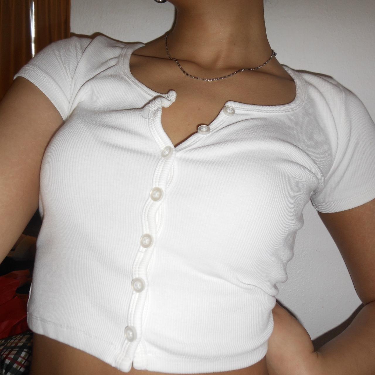 White Button Up Crop Top Brandy Melville Vibes Depop