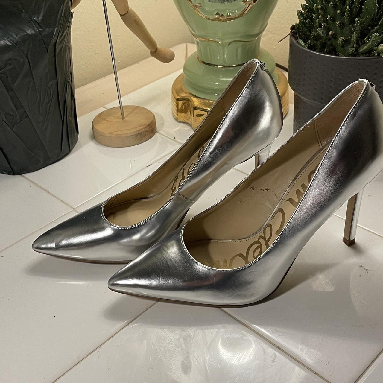 Silver metallic heels/pumps from Sam... - Depop