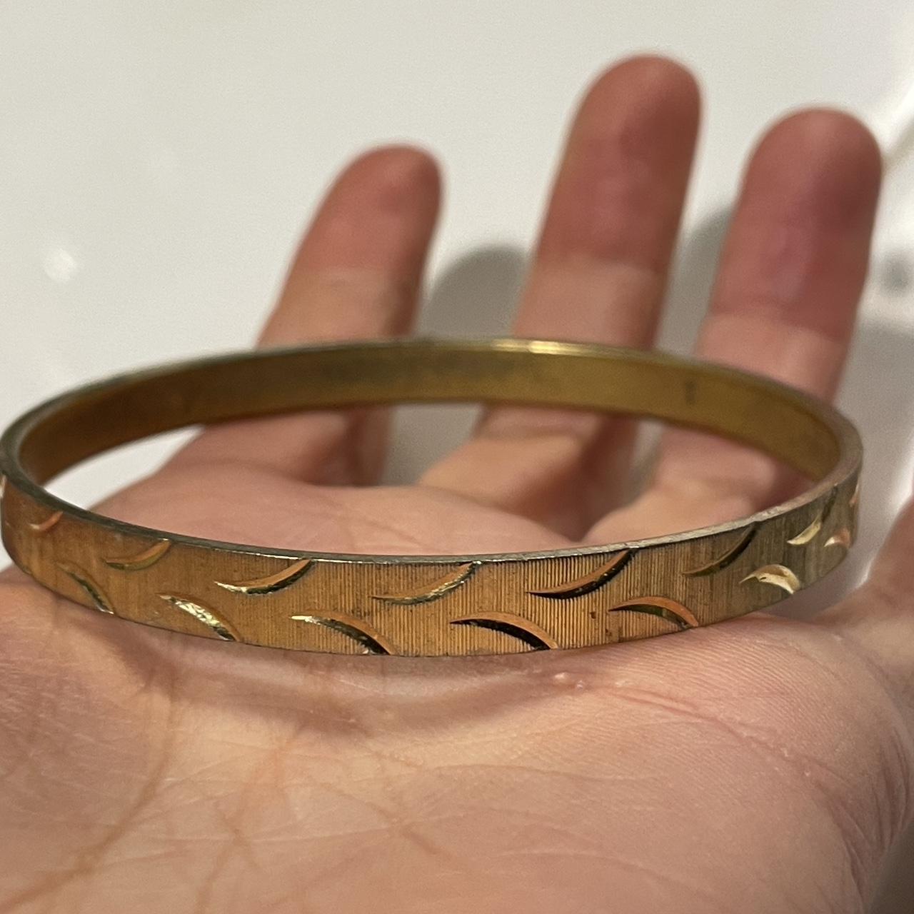 Gold leaf patterned bangle bracelet #jewelry... - Depop