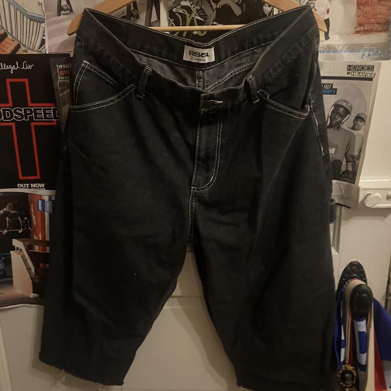 black rsq jorts (pants cut into jorts) baggy... - Depop