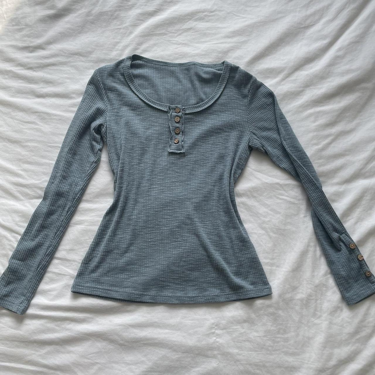 unbranded waffle knit henley button up top🤍🤍 - in... - Depop