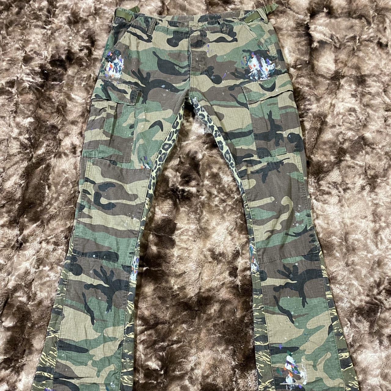 MNML mens camo flare pants! with paint “stains” and... - Depop