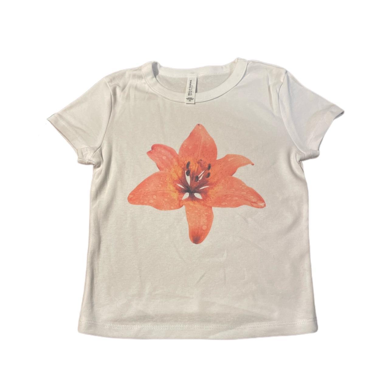 tropical flower print baby tee! hand pressed by me... - Depop