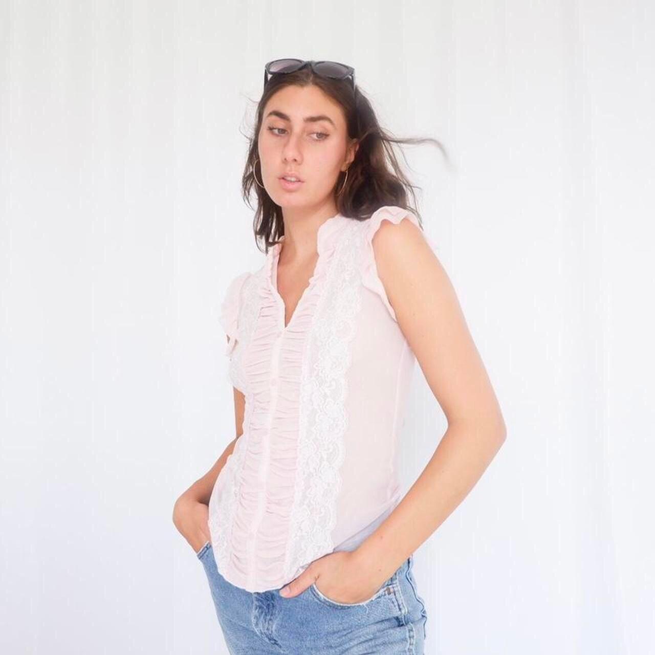 Vintage Lace Top A soft pink top featuring a... - Depop