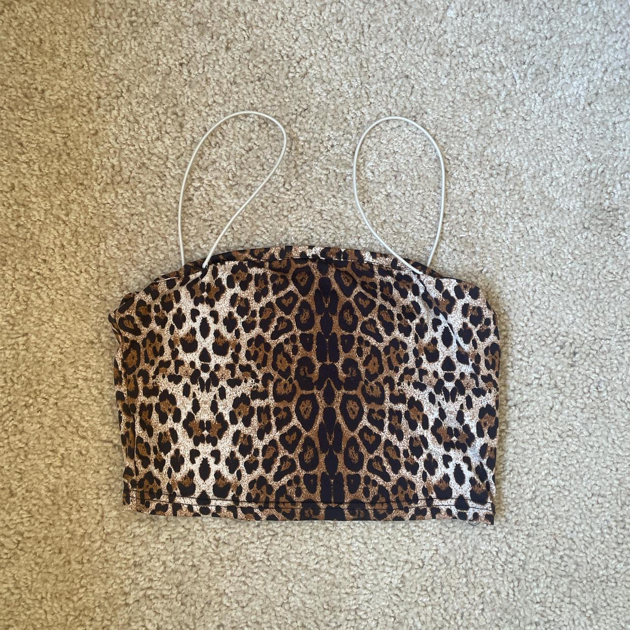 Animal print cropped spaghetti strap tank top - Depop