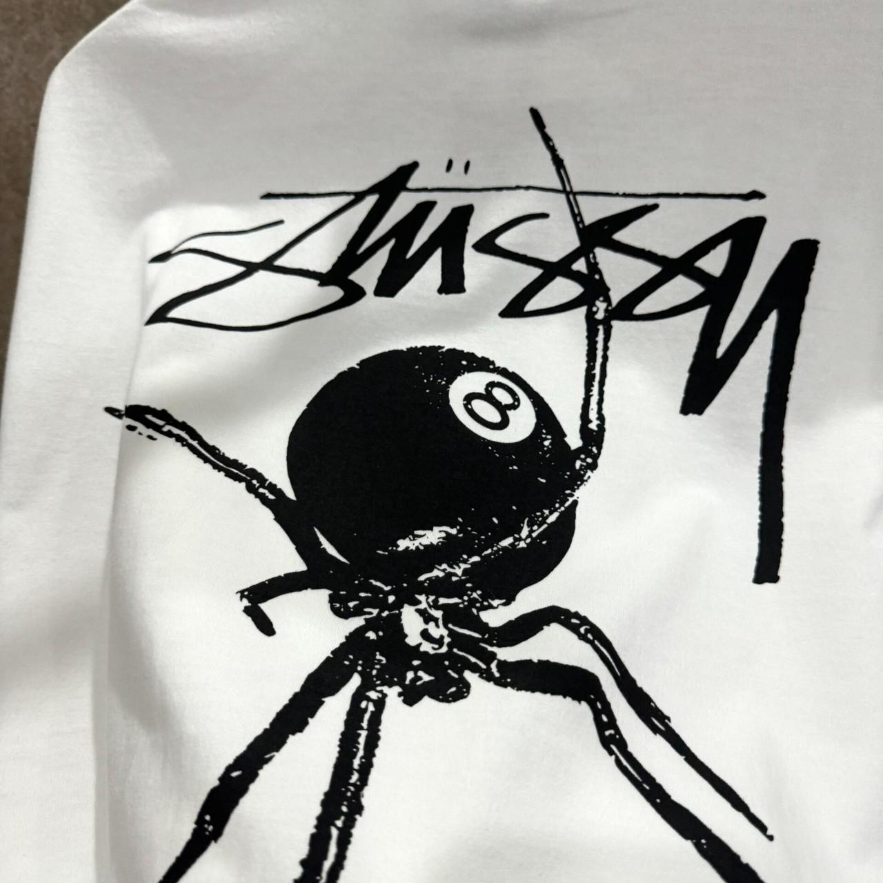stussy white spider men's T-shirt Size: XL Length:... | Depop