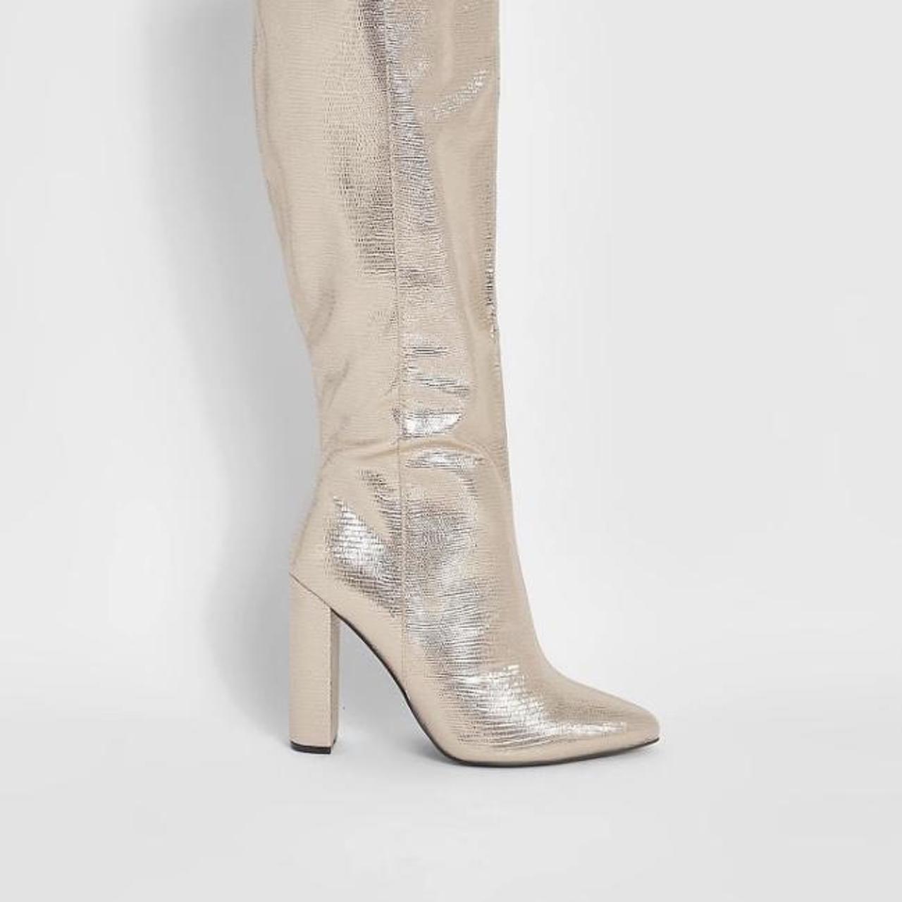 Knee high gold metallic boots, worn once for a disco... - Depop