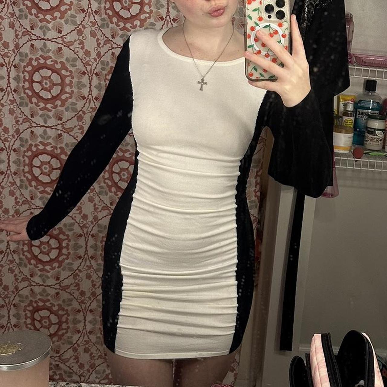 long sleeve black and white chic express dress! is... - Depop