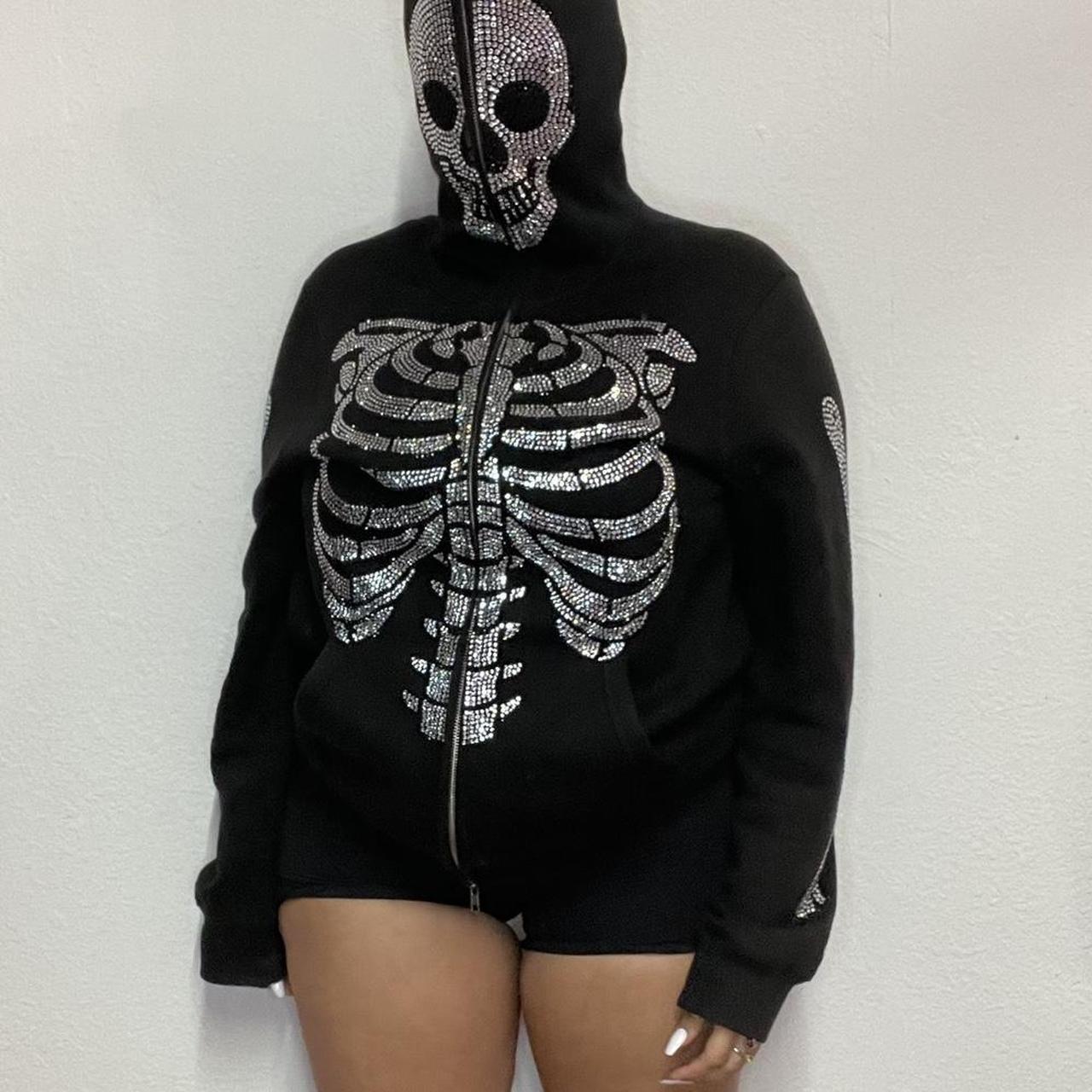 ACTIVITY FULL ZIP RHINESTONE SKELETON ZIPUP HOODIE... - Depop