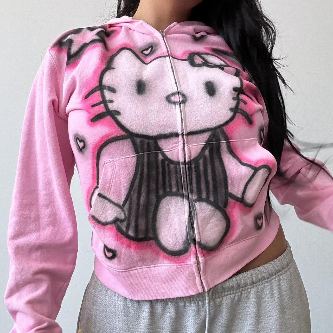Hello kitty spray paint zip up hoodie Size large... - Depop