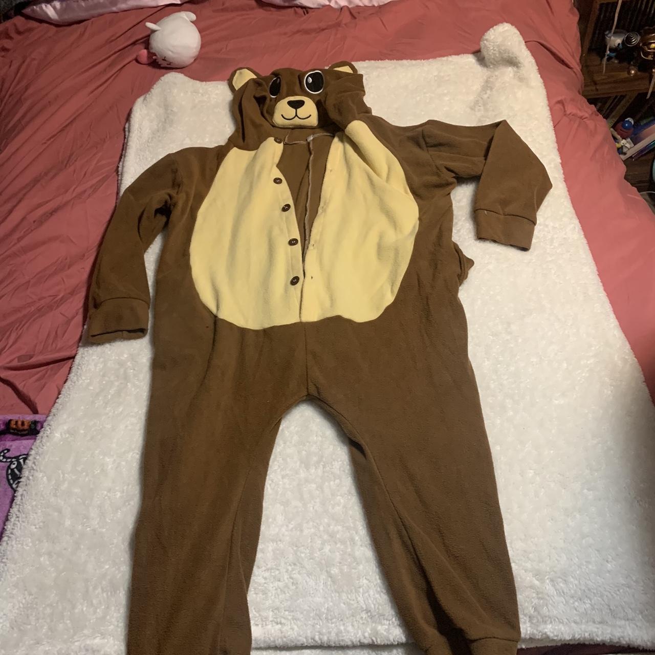 FREE SHIP Teddy bear onesie jumpsuit pajamas Button... - Depop