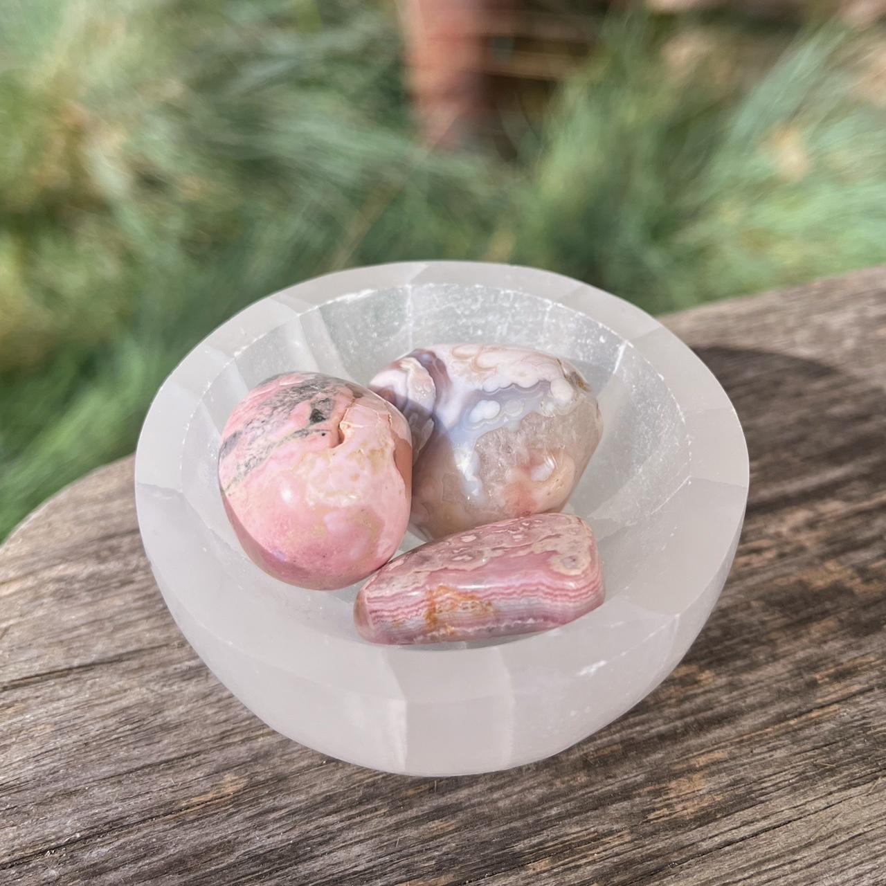 pink crystal tumble trio! includes pink banded... - Depop