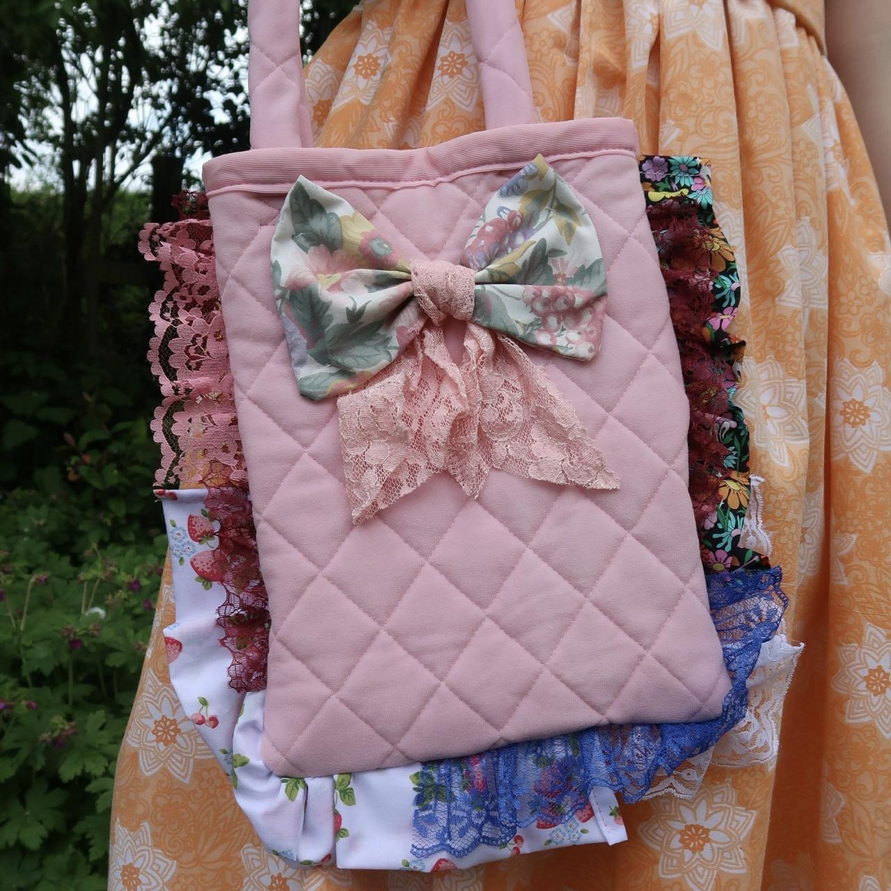 Handmade pink padded mismatch print and lace mini... - Depop