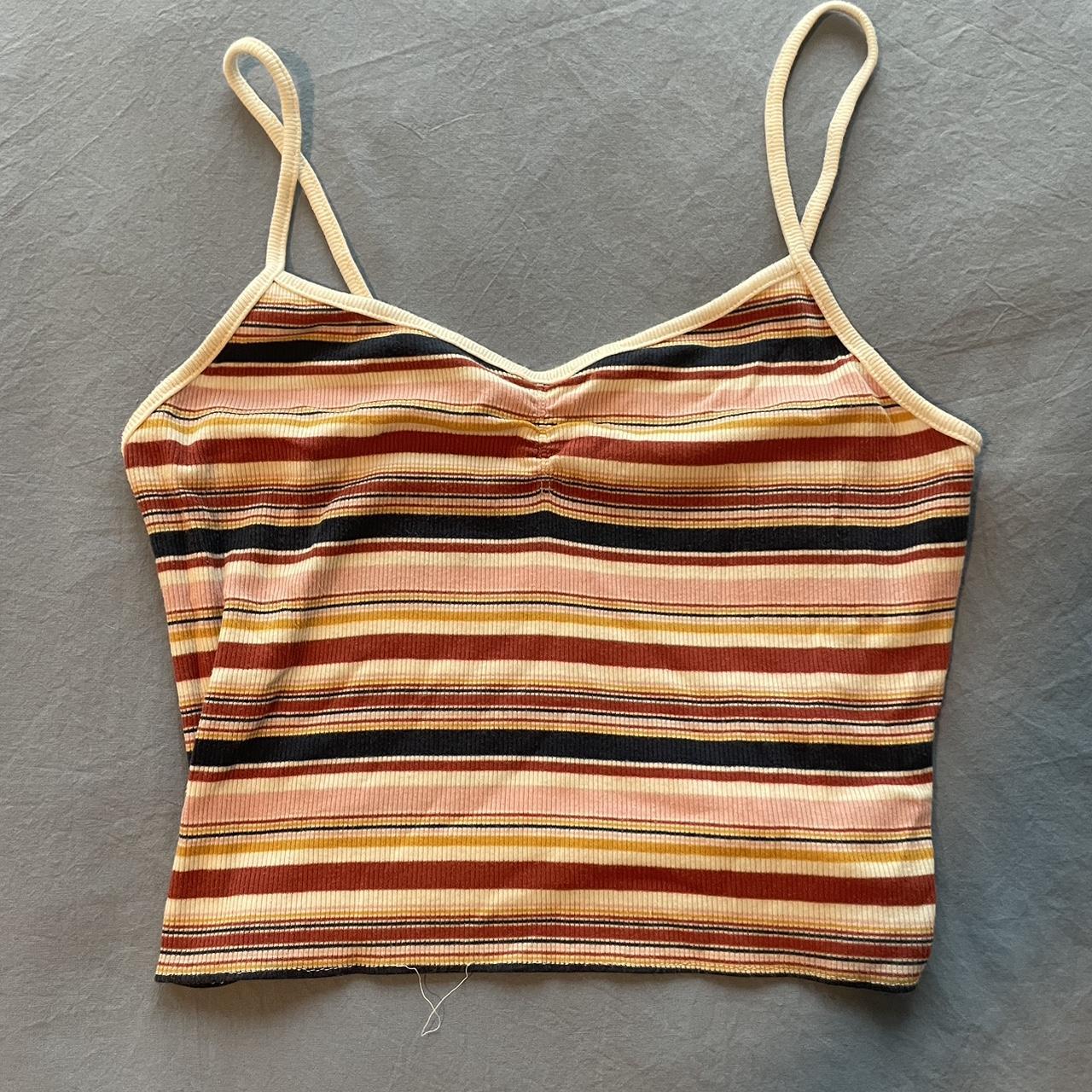 cutie striped cropped tank says size large but... - Depop
