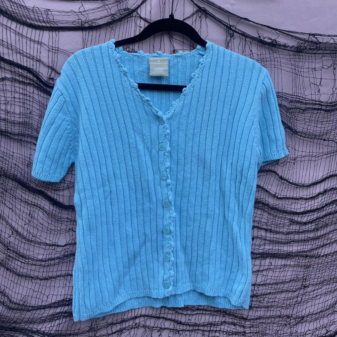 🎀 blue ribbed short sleeve cardigan 🎀 - cute... - Depop