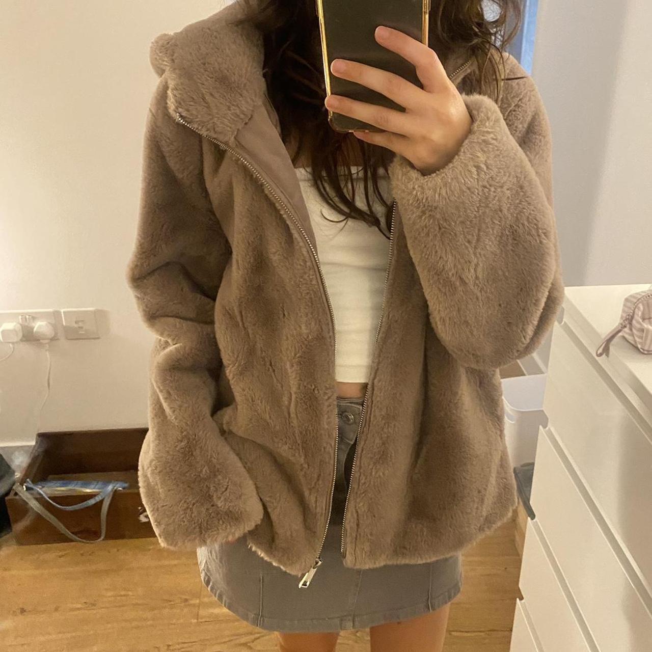 Mango Faux Fur Jacket. Very soft! Size S/M - Depop