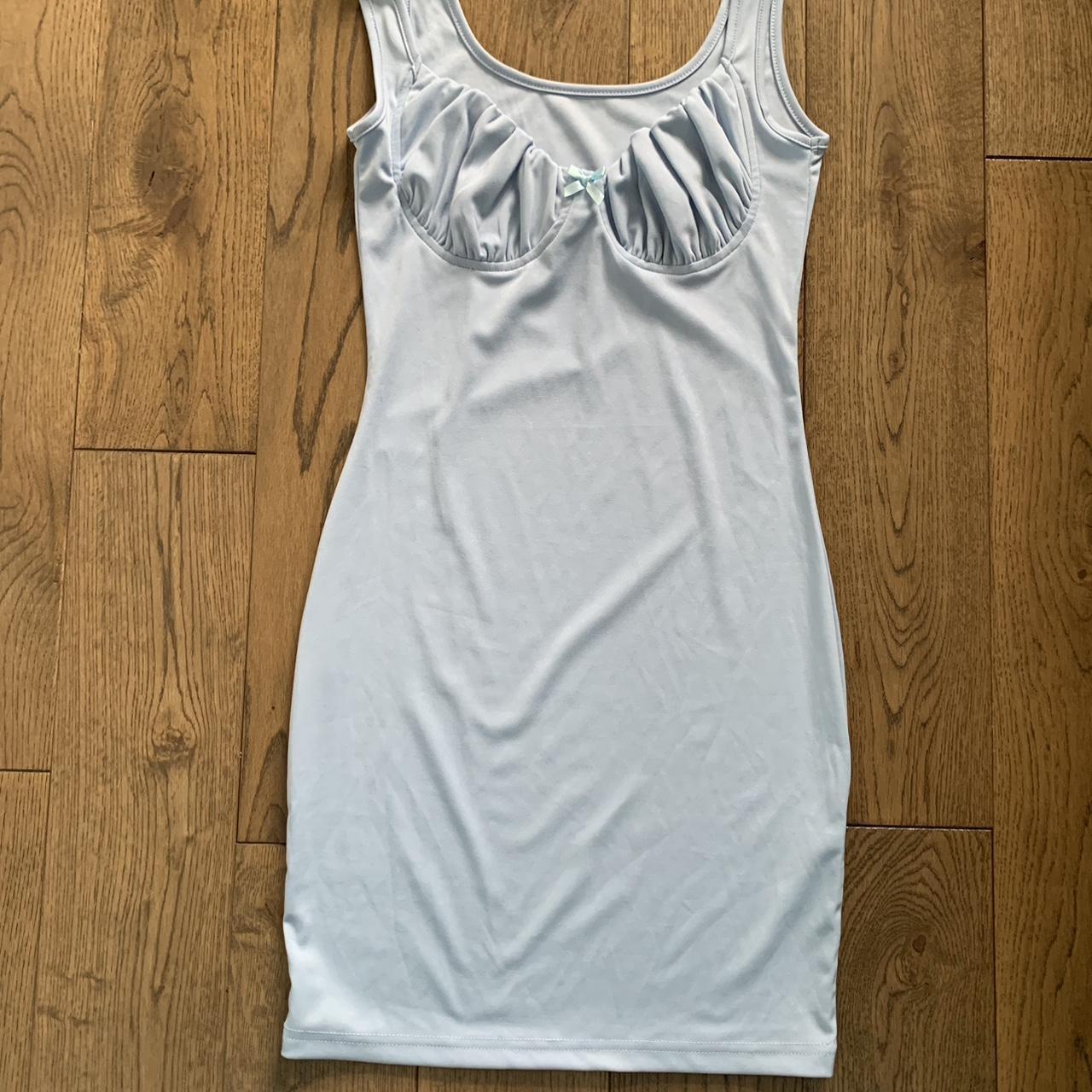 baby blue bodycon dress, ruched bust dress, coquette... - Depop