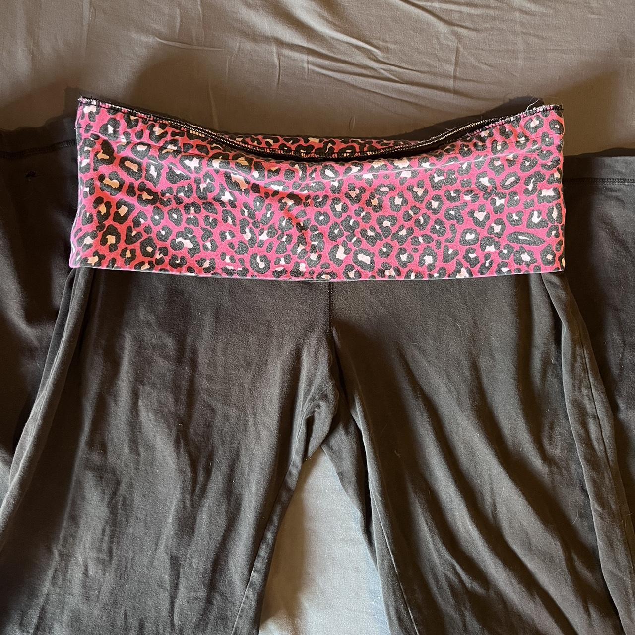 hot pink leopard print fold over yoga pants #mcbling... - Depop