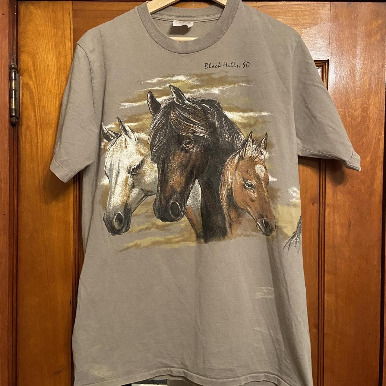 Vintage 90s Horse Art Single Stitch Tee Has some... - Depop