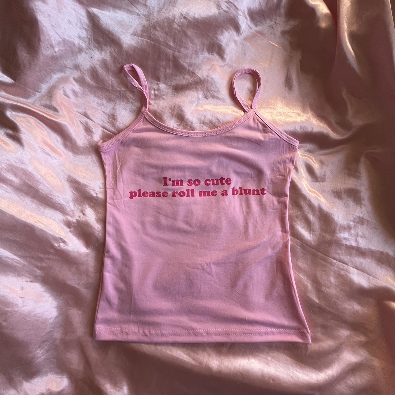 Y2K Baby pink cami vest top x “I’m so cute pls roll... - Depop