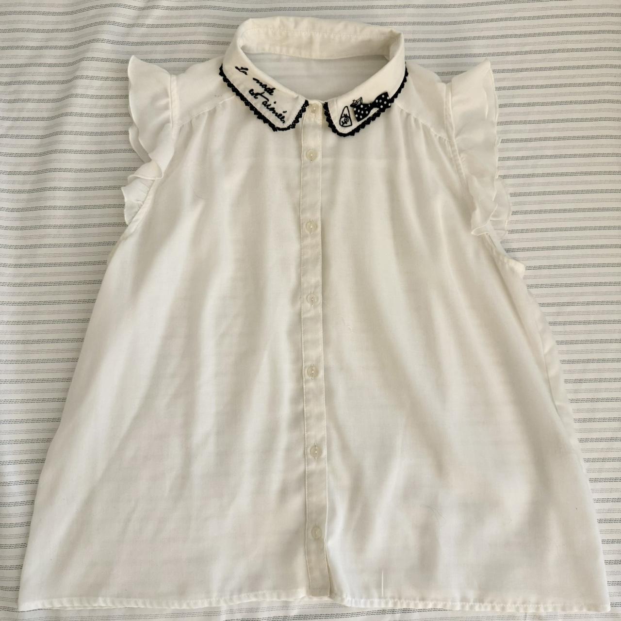 Japanese brand french ruffle top 🤍Size: not listed.... - Depop
