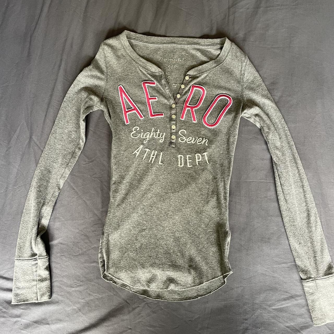 Aeropostale Women's Grey and Pink Shirt | Depop