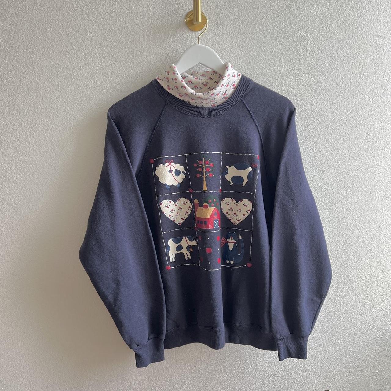 Vintage Cottage Sweatshirt w/ Knit Turtleneck... - Depop