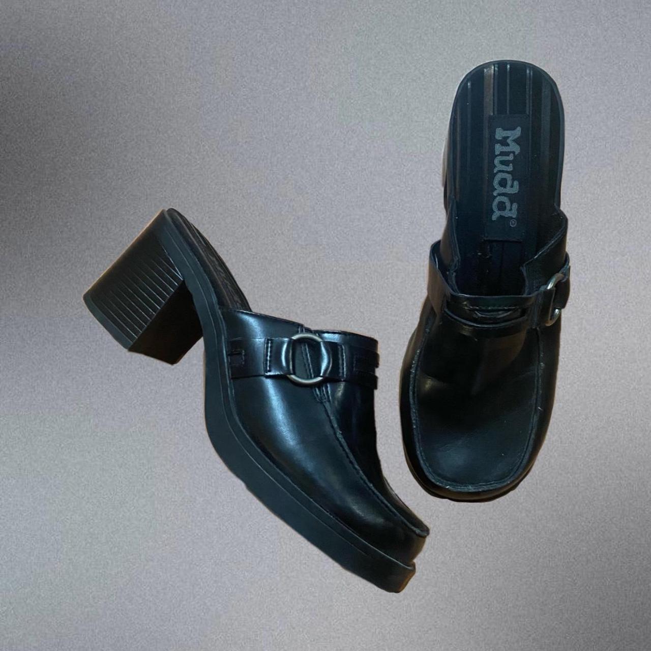 Mudd Black Mule Heels the cutest little chunky... - Depop