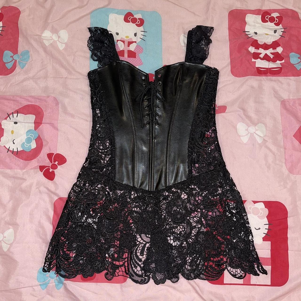 Black Lace Faux Leather Bustier By Dreamgirl ♡ Depop