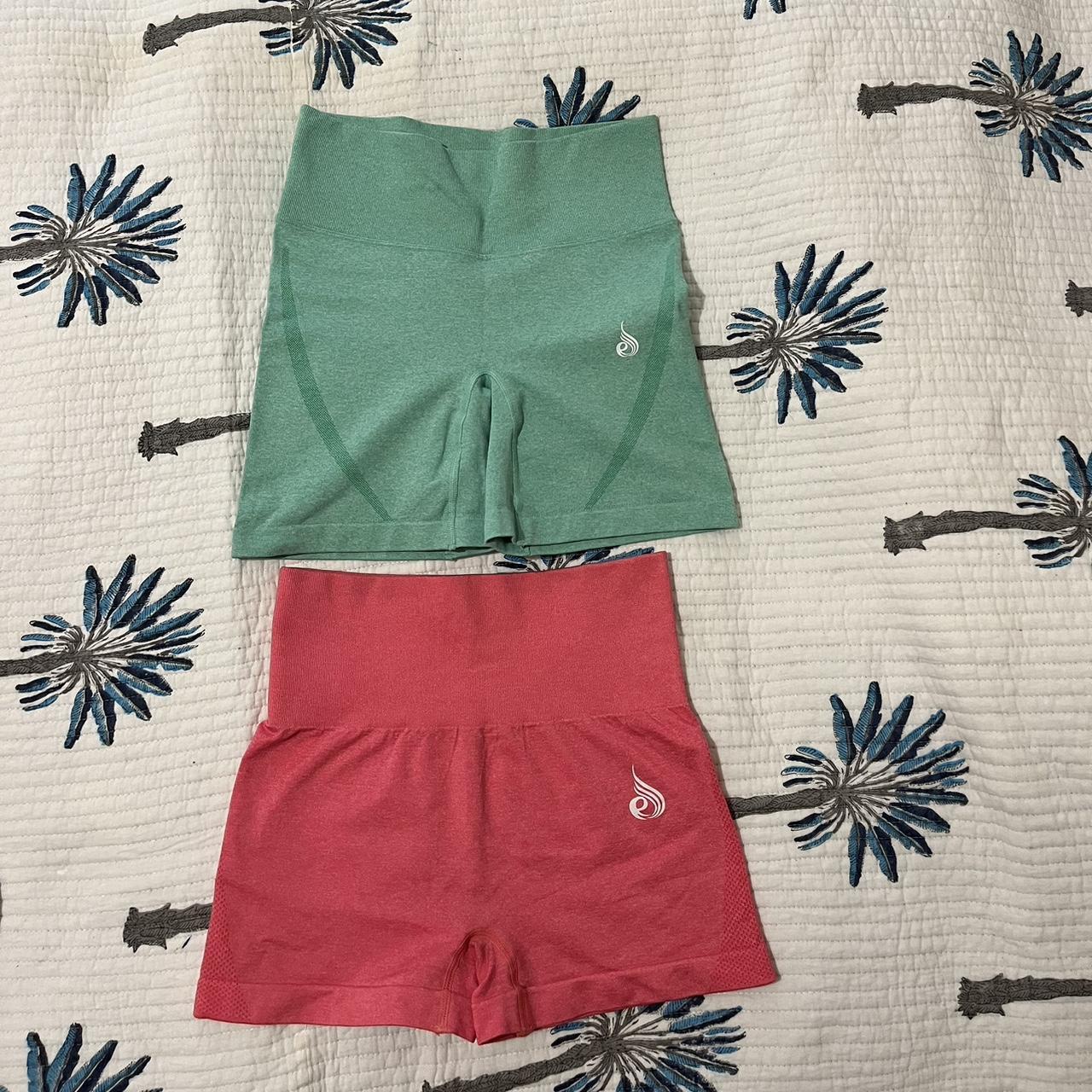 Gymshark Women's Pink and Green Shorts | Depop
