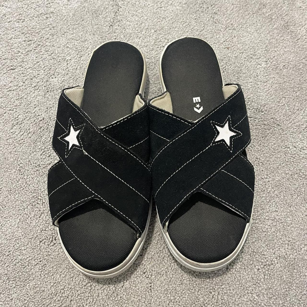 Converse platform slides - cushion bottom - worn... - Depop