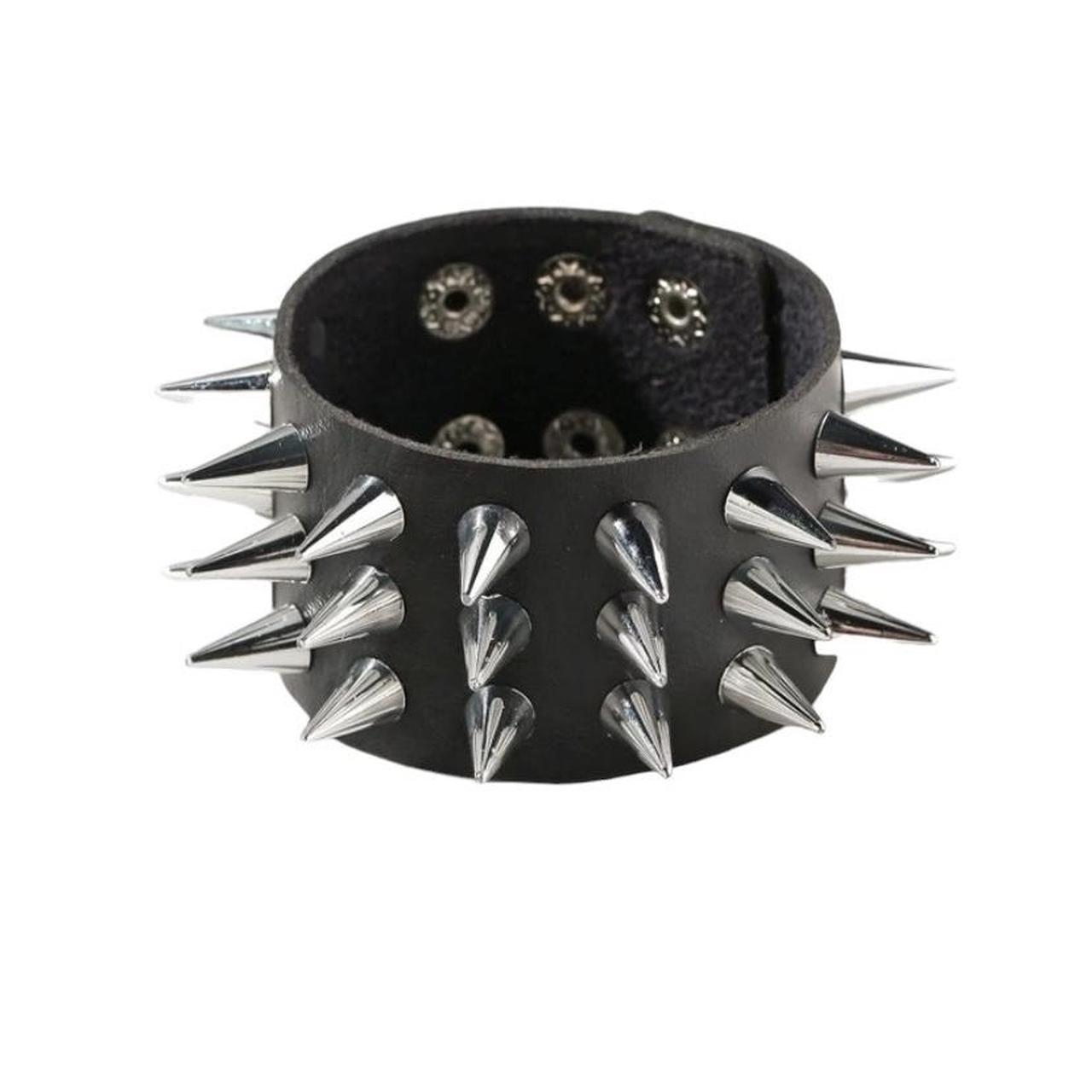 Black Faux Leather Spiked Cuff Bracelet Perfect for... - Depop
