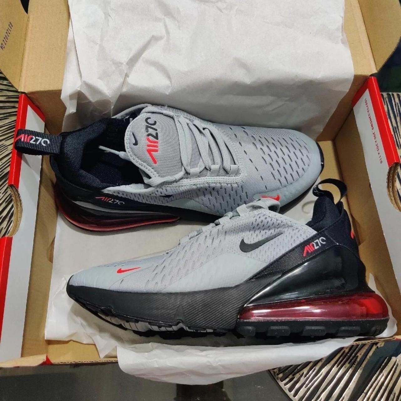 Nike Grey and Red Trainers | Depop