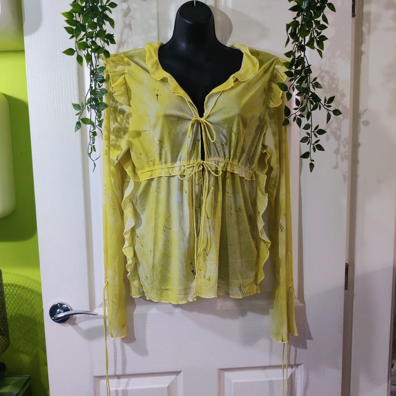 Sheer Ruffle Blouse Shirt Mesh See Through Size XL - Depop