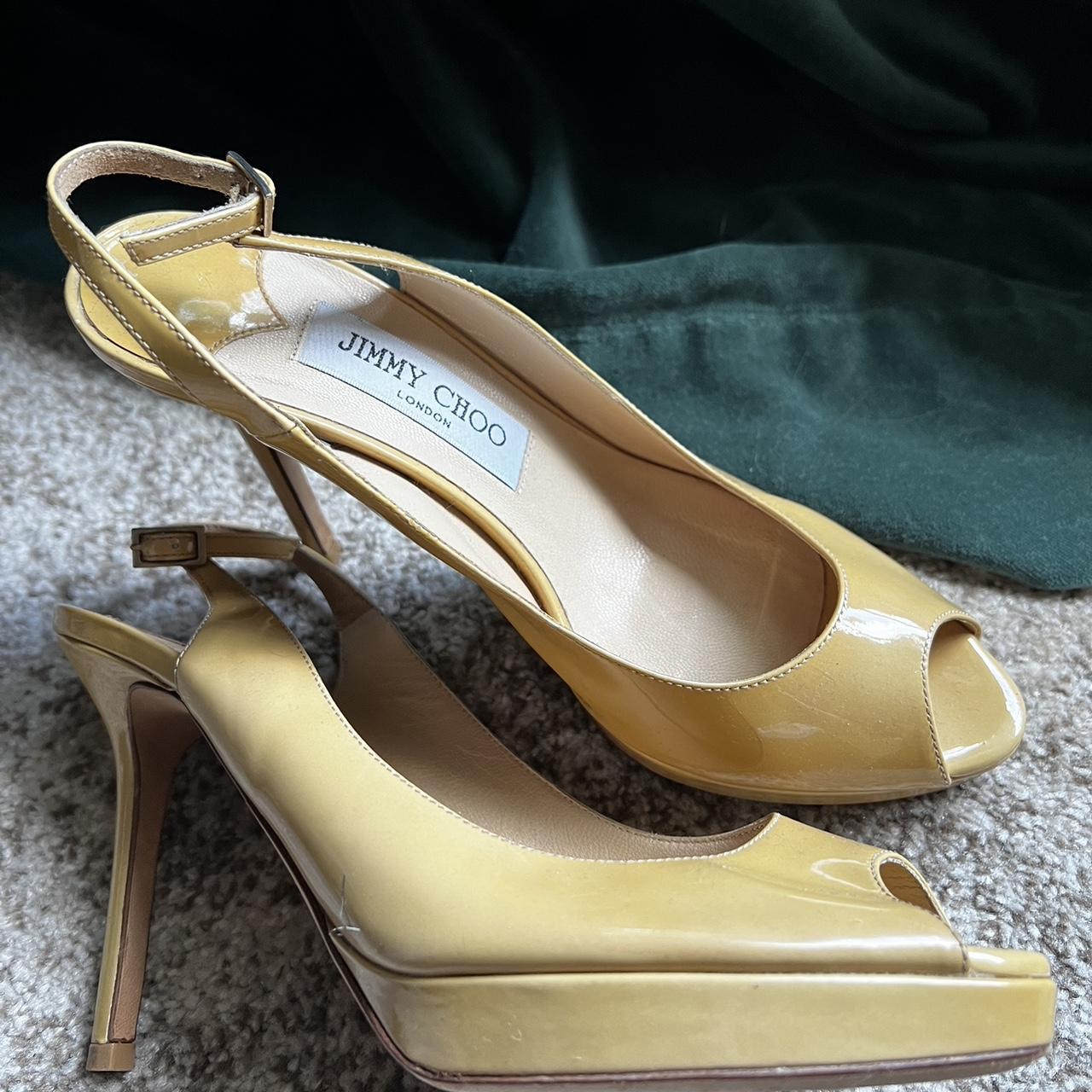 Jimmy Choo Yellow Patent Leather Pumps Peep toe... - Depop