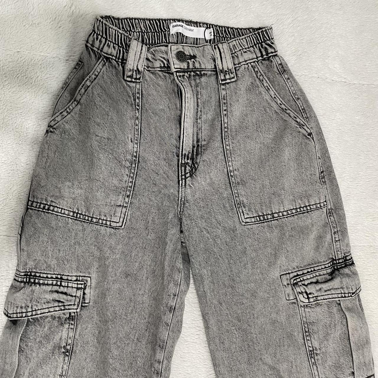 GARAGE denim washed grey straight leg cargo jean.... - Depop