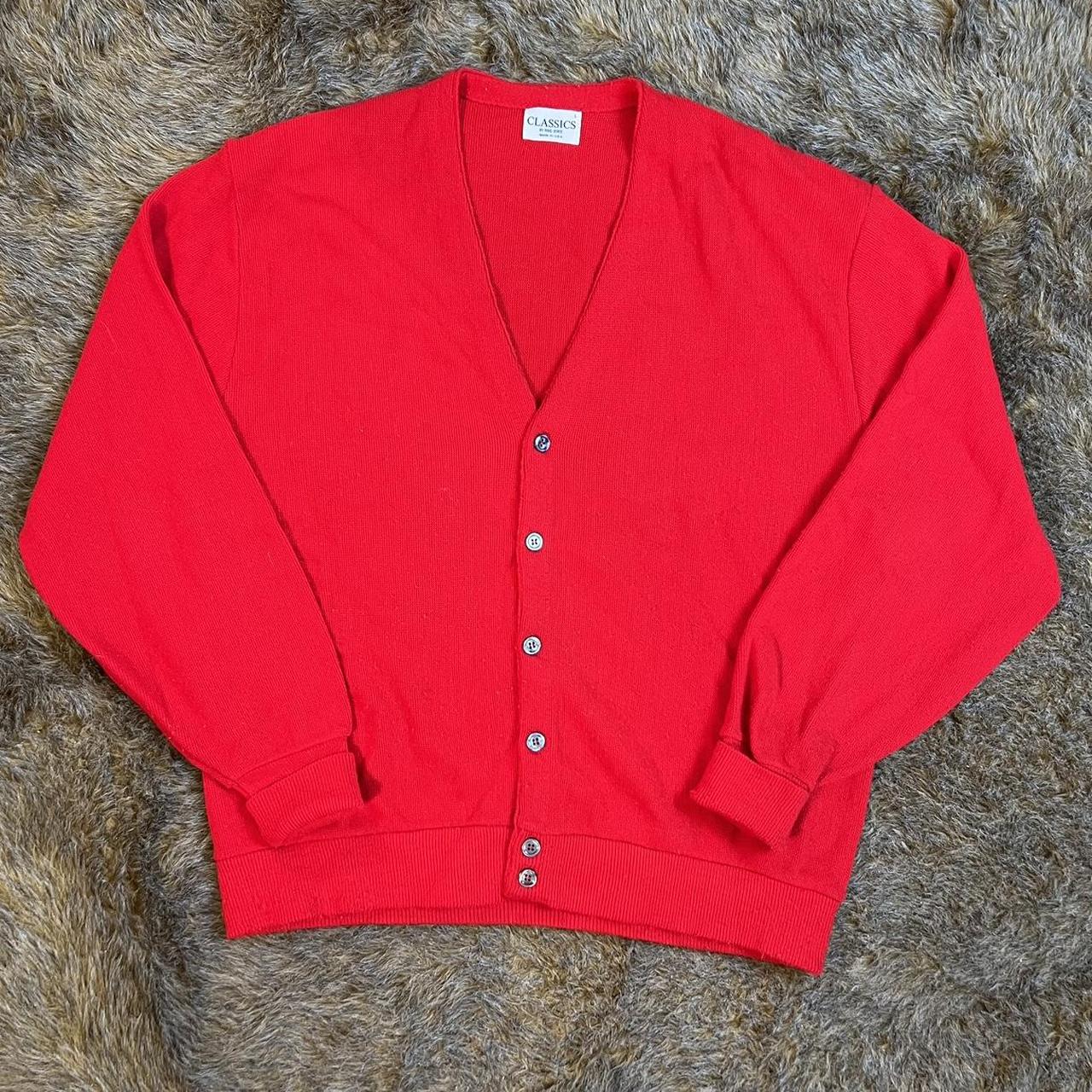 Vintage red cardigan sweater • Size: L • Good... - Depop