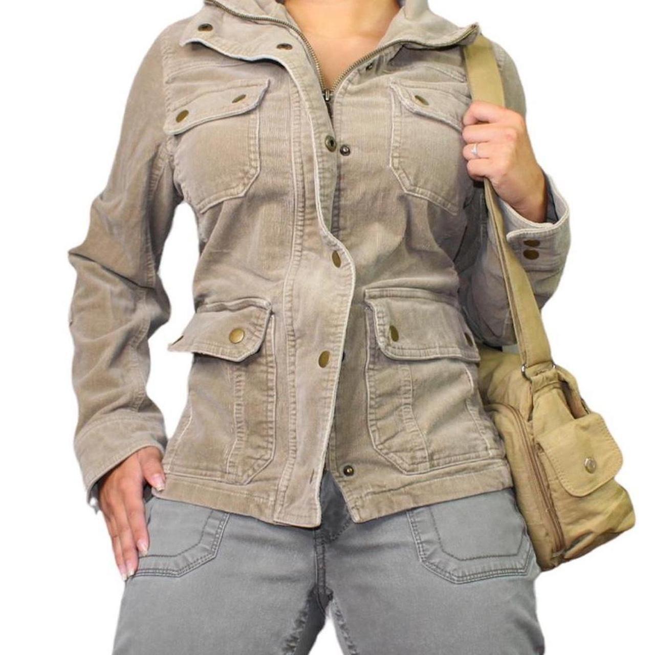 Y2k corduroy steampunk aviator jacket. Beige neutral... - Depop