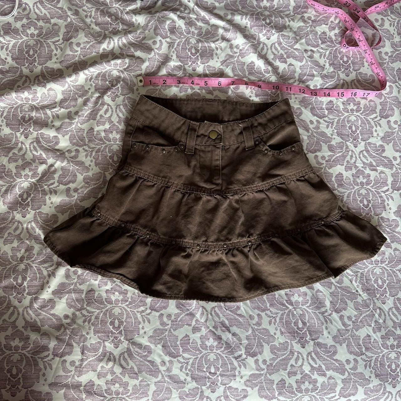 brown denim ruffle skirt thrifted her in 2020 and... - Depop