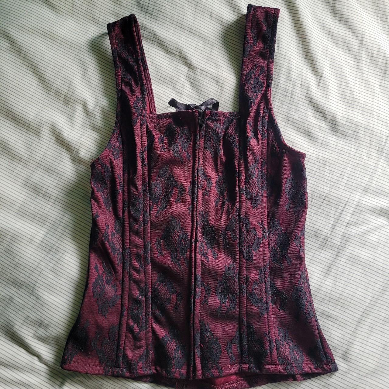 ♠️♥️ Wine red corset top with black lace overlay,... - Depop