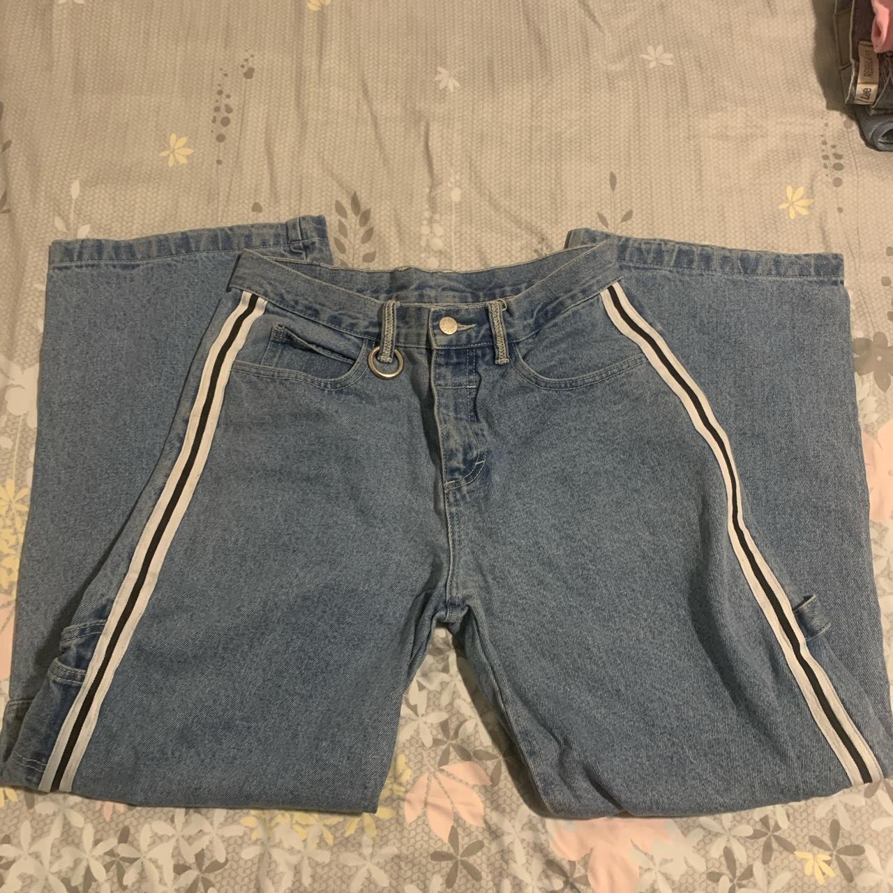 unif baggy jeans with stripe on the side sooo cute... - Depop