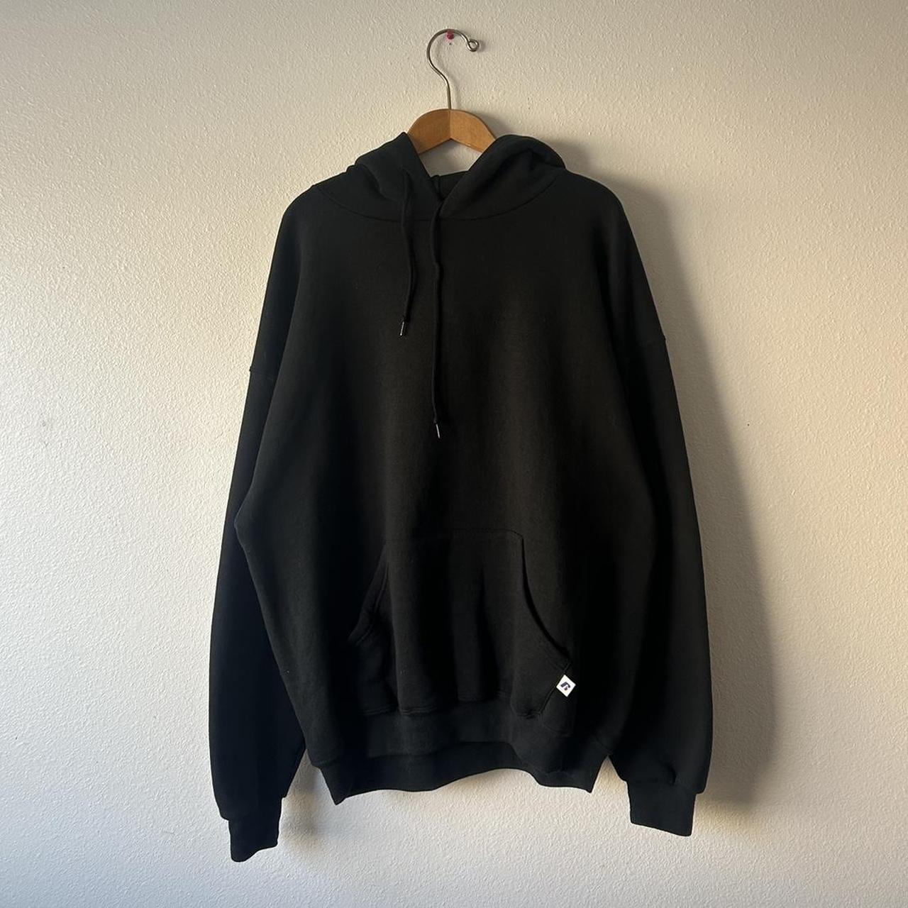 Vintage late 90s boxy black blank russell hoodie... - Depop